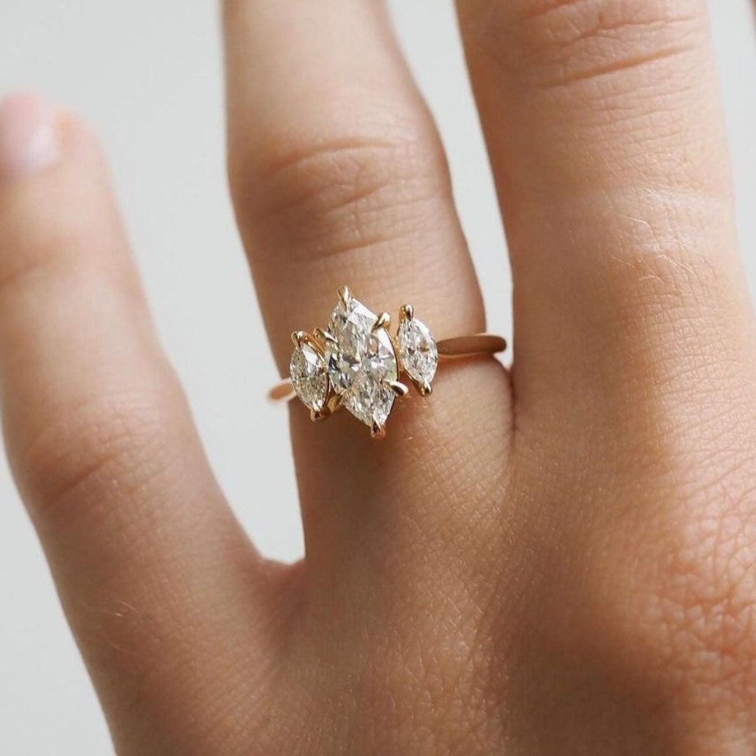 3 Stone Marquise Cut Engagement Ring, Three Stone Marquise Cut ...