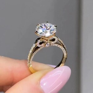 Vintage Cathedral Set Engagement Ring, Hidden Pave Bridge Art Deco Ring ...