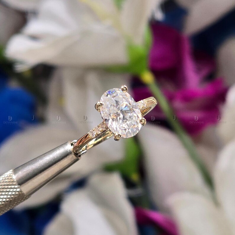 2ct Oval Cut Cathedral Setting Engagement Ring, Oval Cut Hidden Halo ...