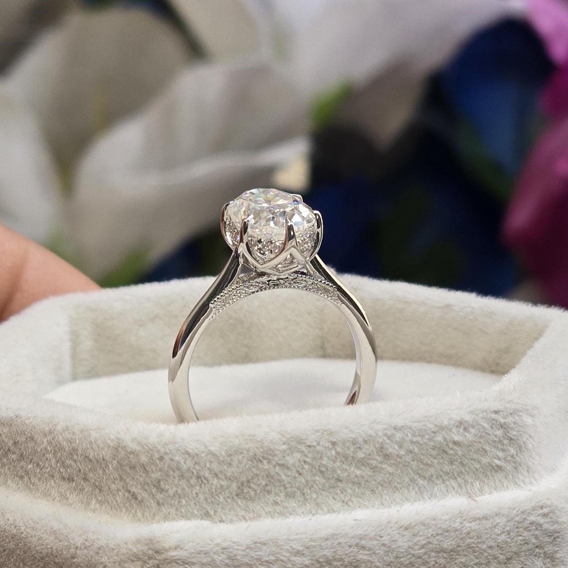 Vintage Cathedral Set Milgrain Filigree Hidden Bridge Ring, White Gold ...