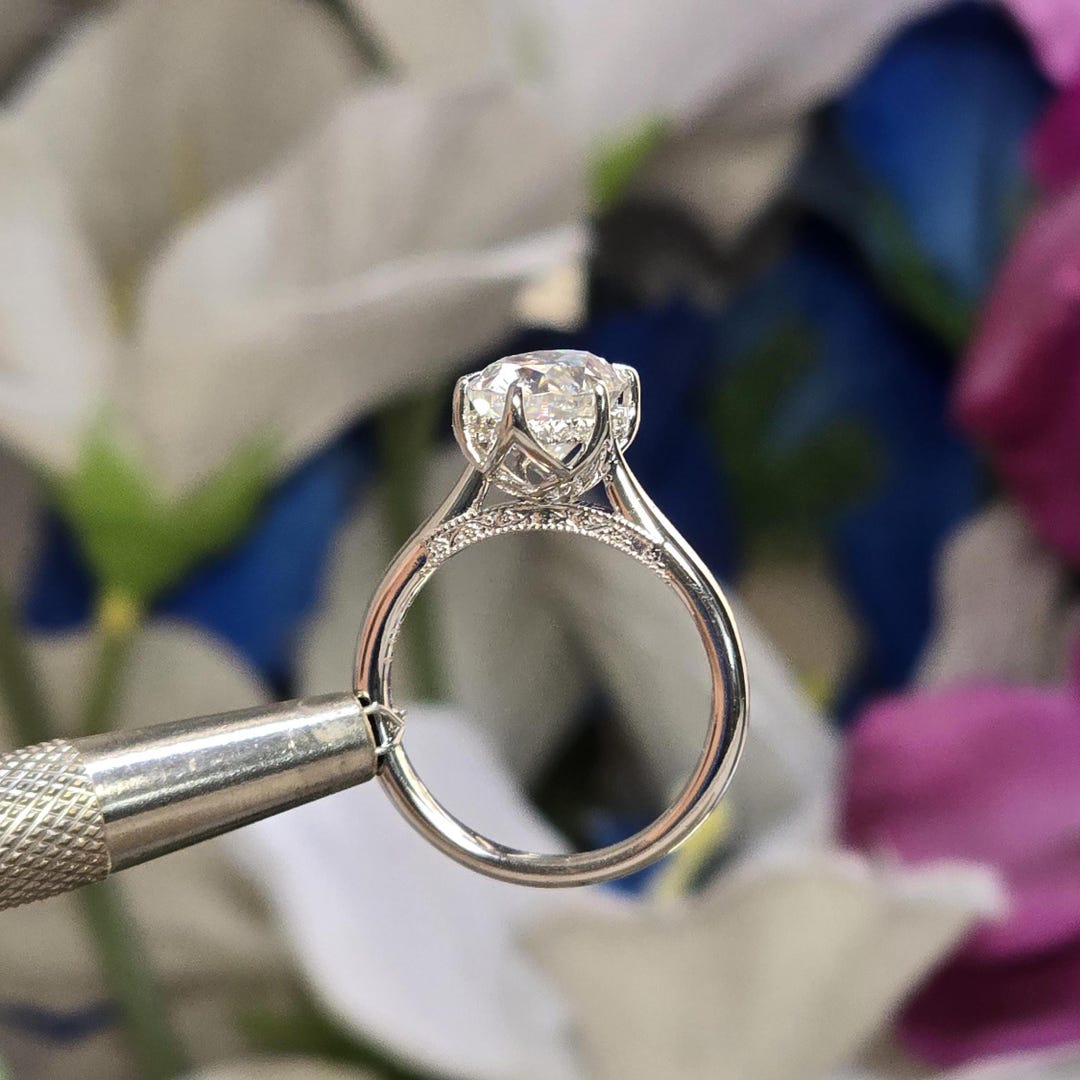 Antique Tulip Setting Lotus Floral Engagement Ring, Petal Prong Oval ...