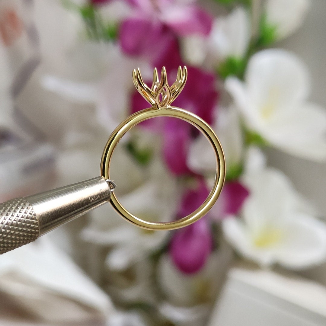 Vintage Tulip Set Engagement Ring, Semi Mount Ring Setting for Your ...