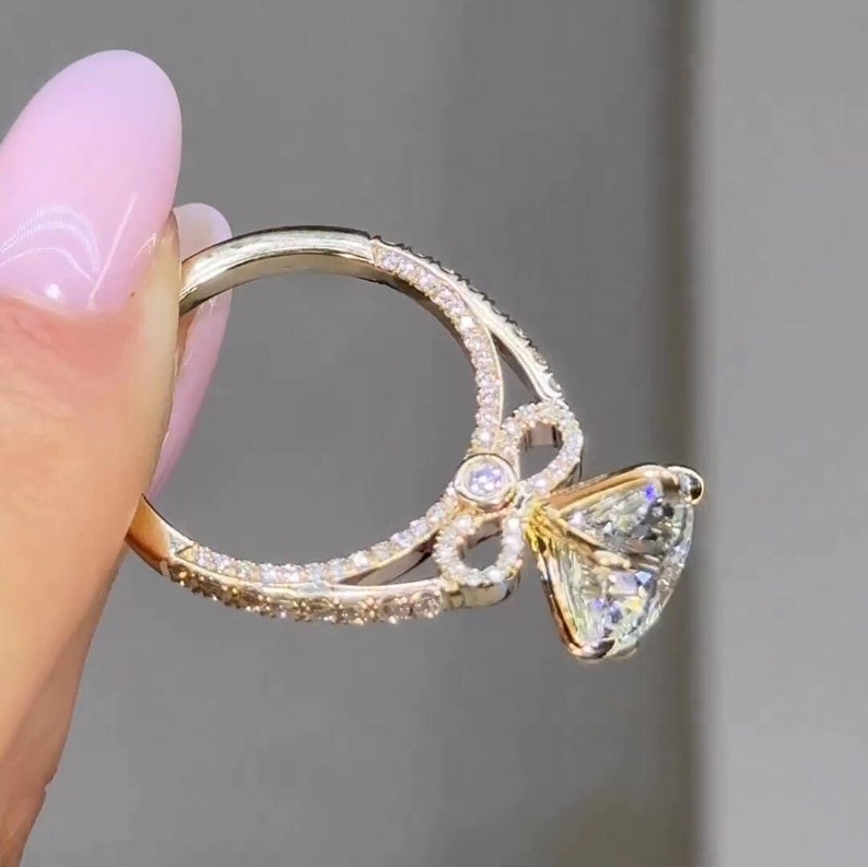 Vintage Cathedral Set Engagement Ring, Hidden Pave Bridge Art Deco Ring ...