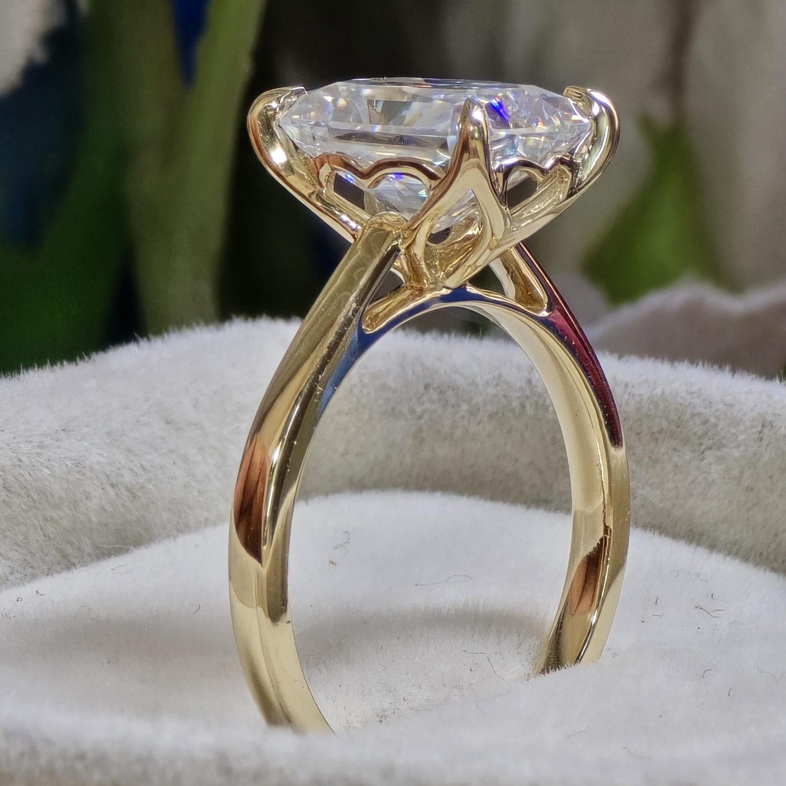Vintage 14k Gold Cathedral Set 4 CT Radiant Cut Moissanite Ring, Lotus ...