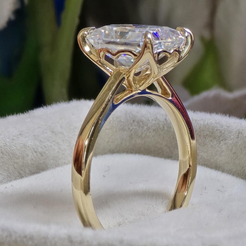 Vintage 14k Gold Cathedral Set 4 CT Radiant Cut Moissanite Ring, Lotus ...