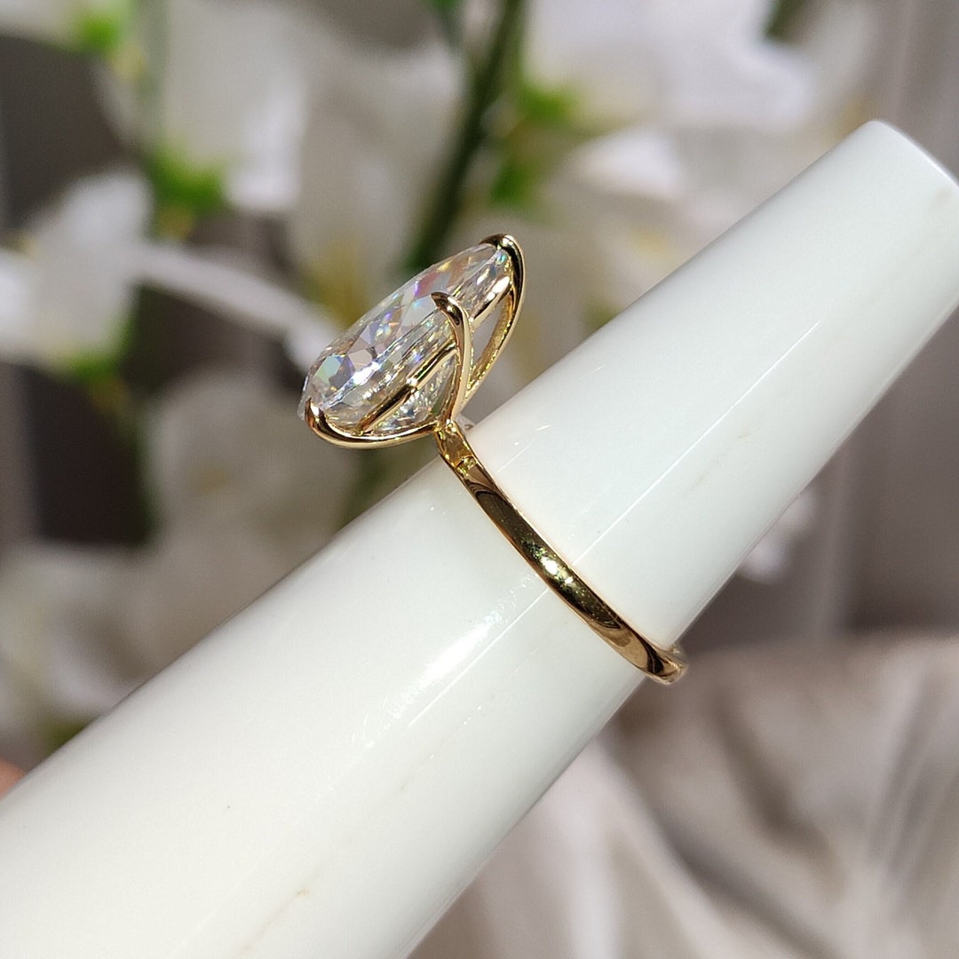 Large Pear Cut Moissanite Engagement Ring, Pear Solitaire Ring, Big ...