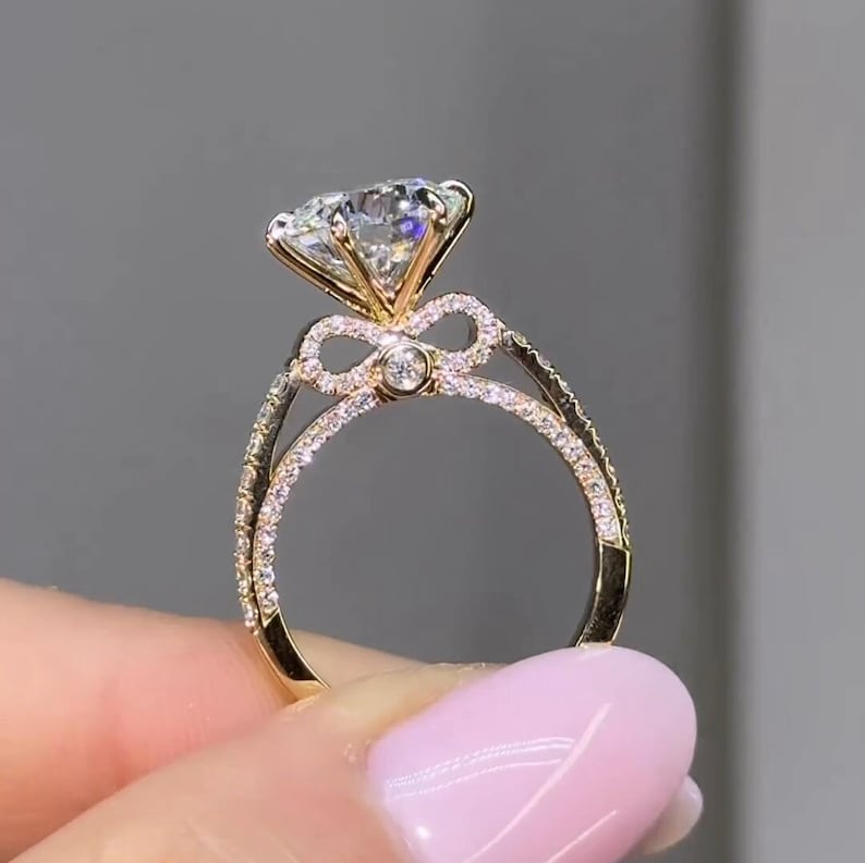 Vintage Cathedral Set Engagement Ring, Hidden Pave Bridge Art Deco Ring ...