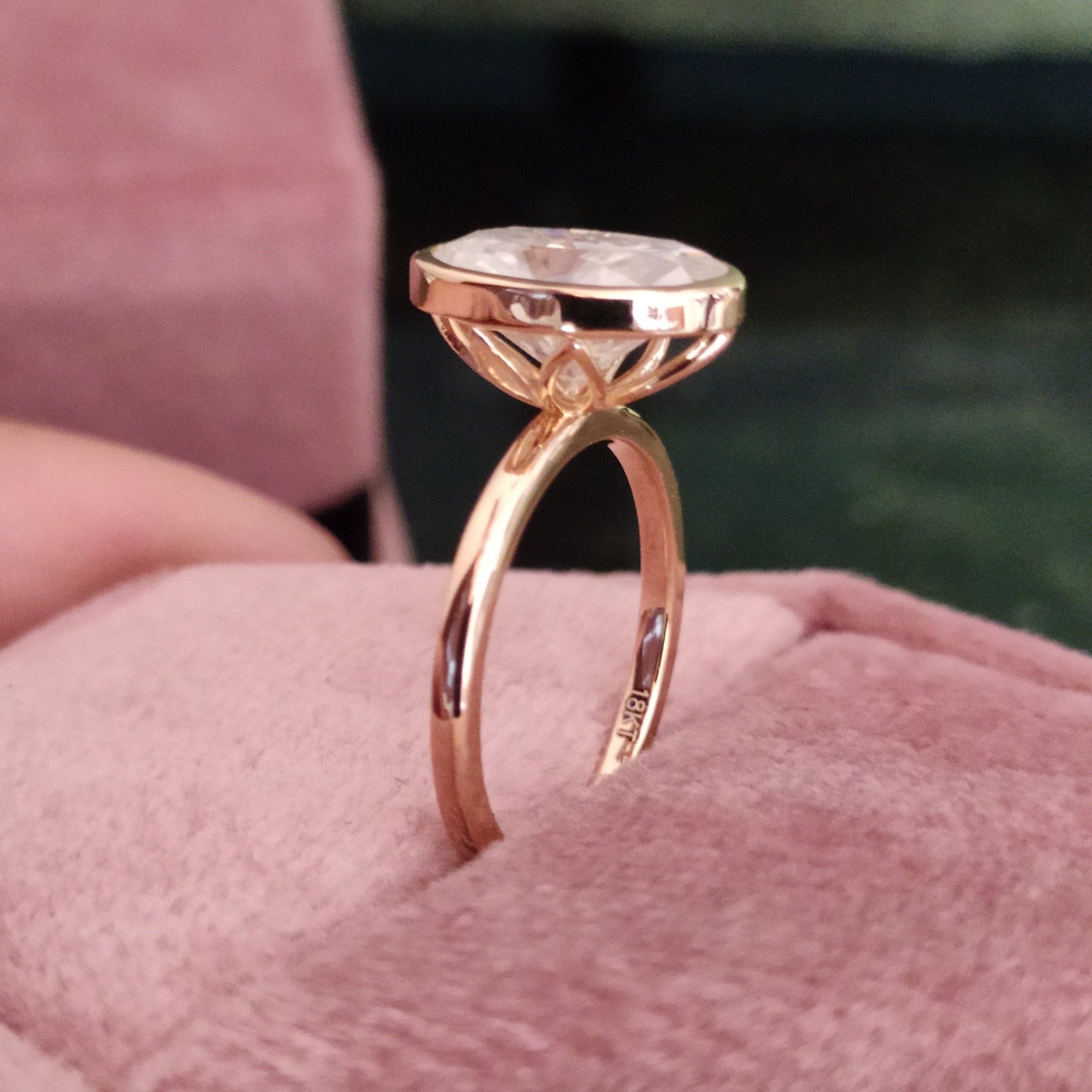 Tulip Setting Oval Moissanite Ring, Bezel Set Engagement Ring, Flower ...