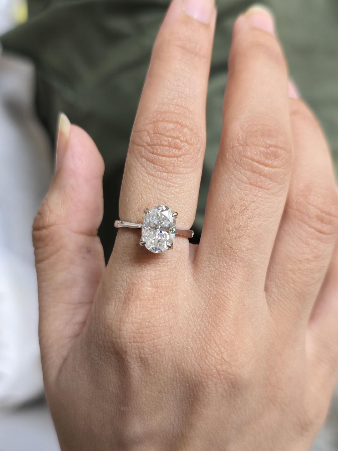 Vintage Tulip Setting 2ct Oval Cut Moissanite Engagement Ring With ...
