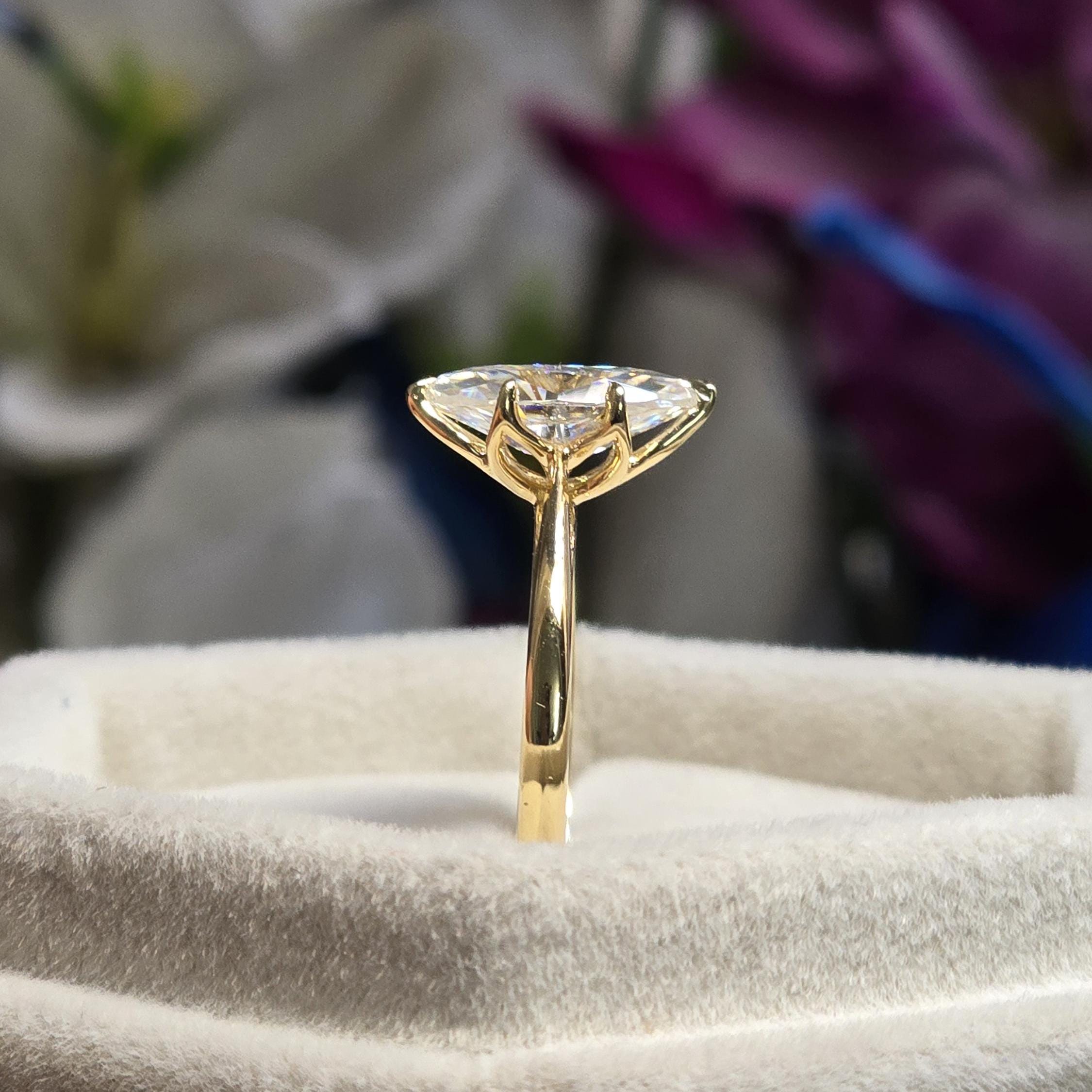 Vintage Tulip Floral Engagement Ring, Marquise Cut Cathedral Setting ...