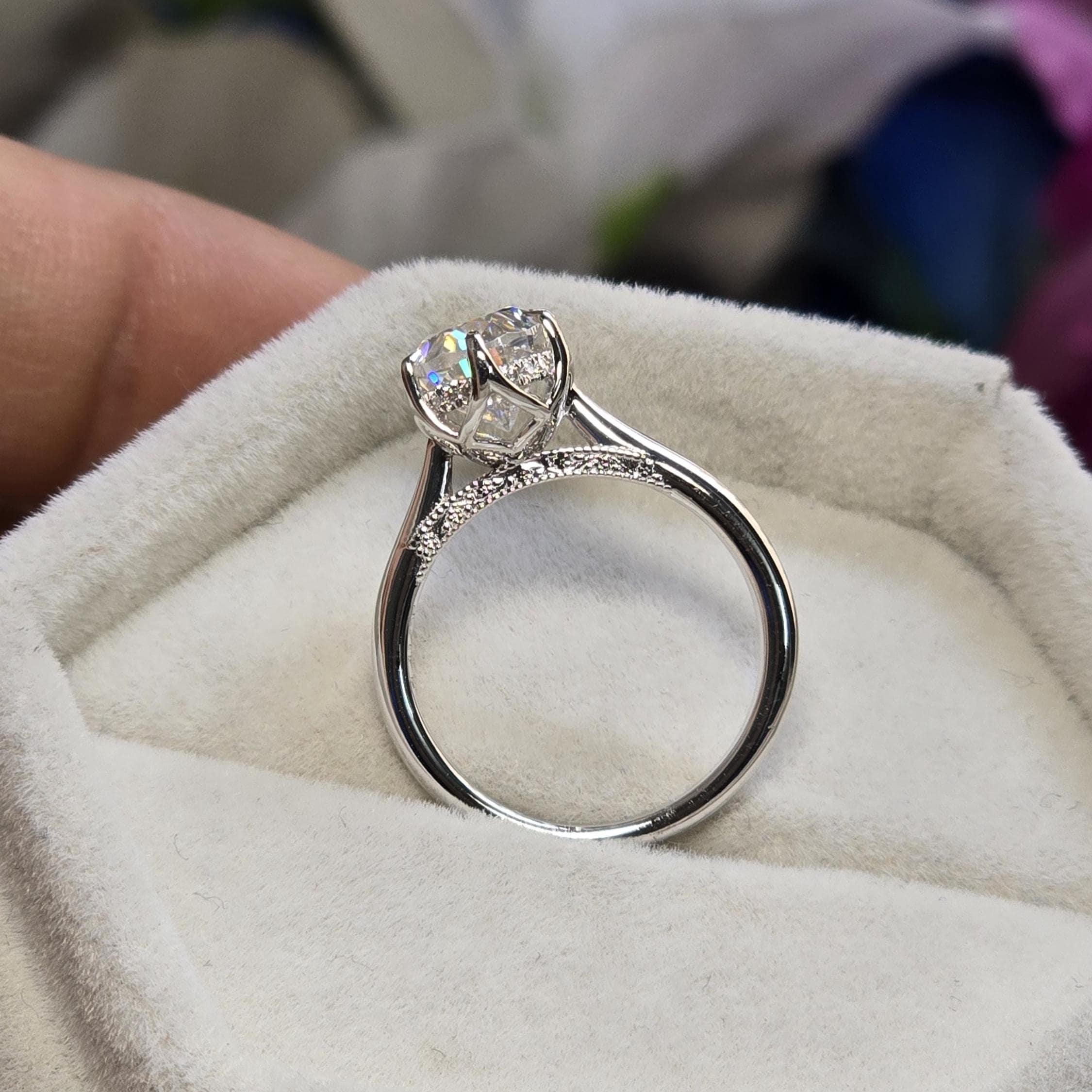 Vintage Cathedral Set Milgrain Filigree Hidden Bridge Ring, White Gold ...