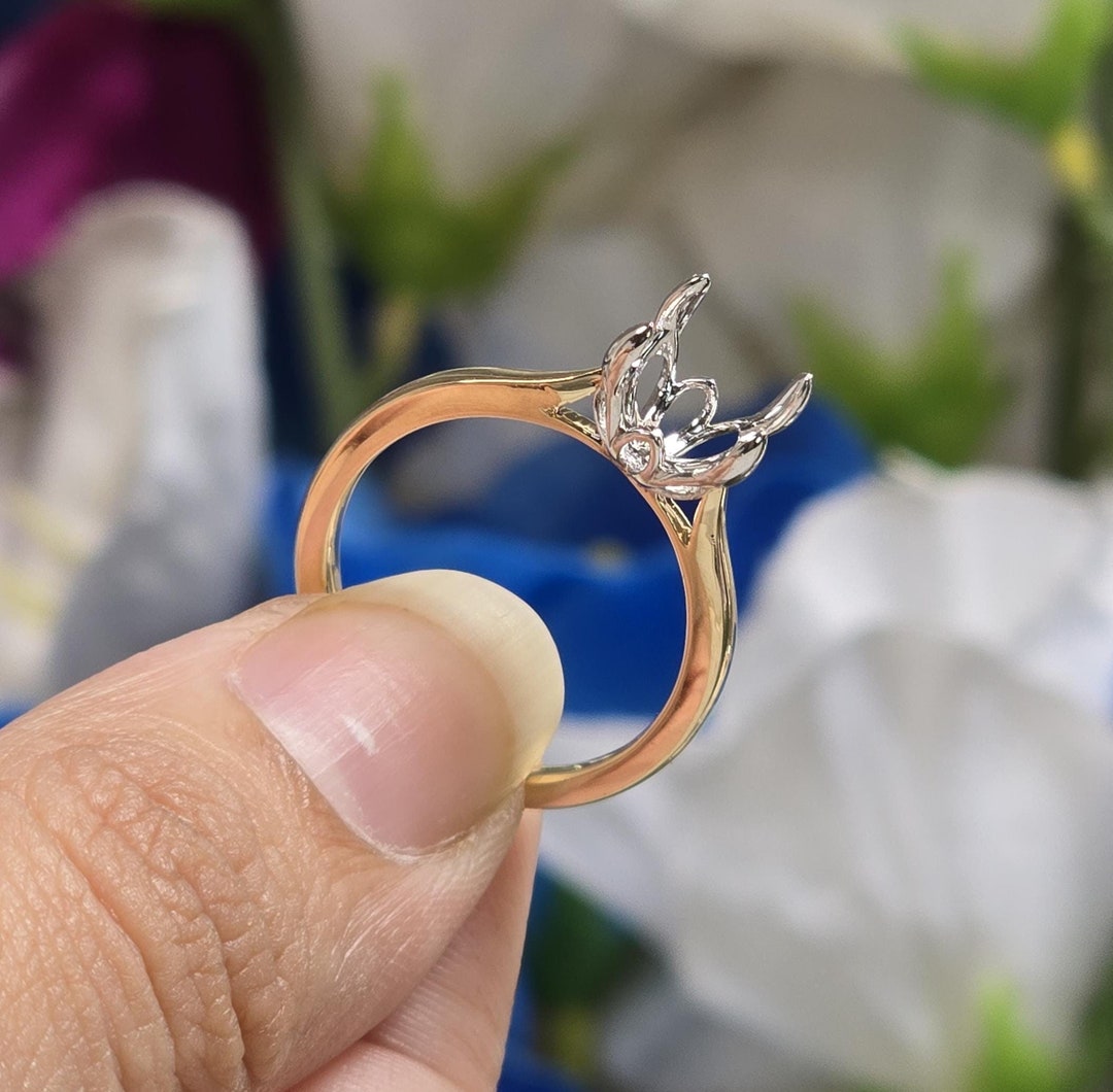 Two Tone 14k Yellow Gold Semi Mount Ring for Your Diamond, Tulip ...