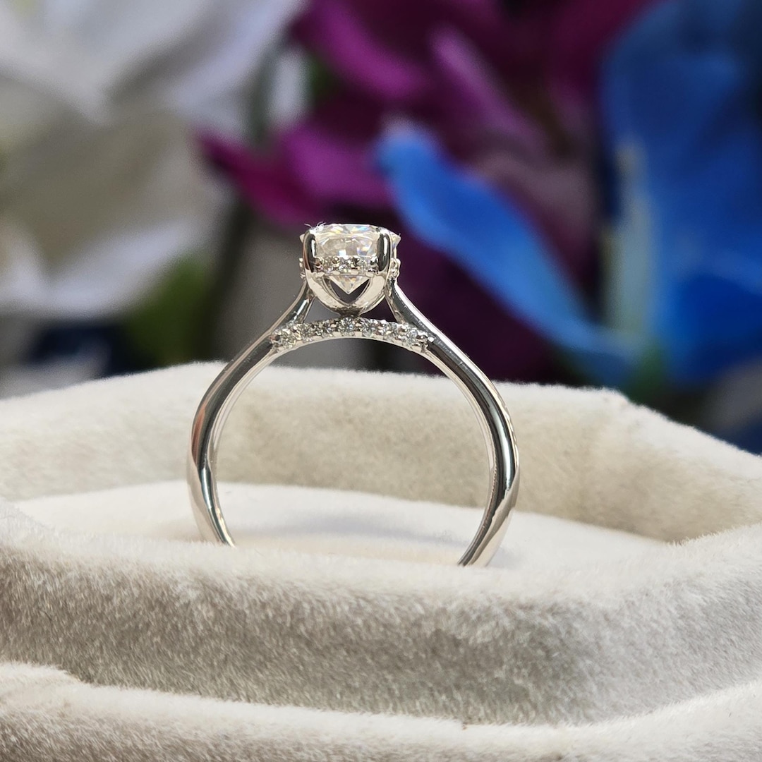 14k Solid Gold Vintage Cathedral Setting Engagement Ring, Oval Cut ...