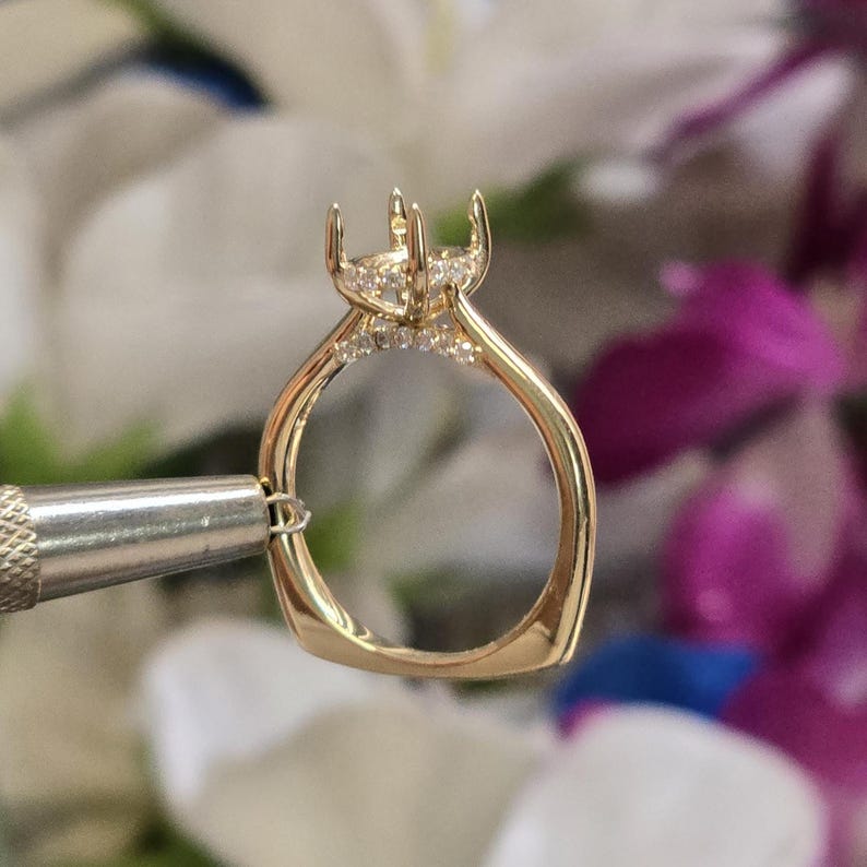 14k Yellow Gold Semi-mount Setting Ring for Your Diamond, Oval Cut ...