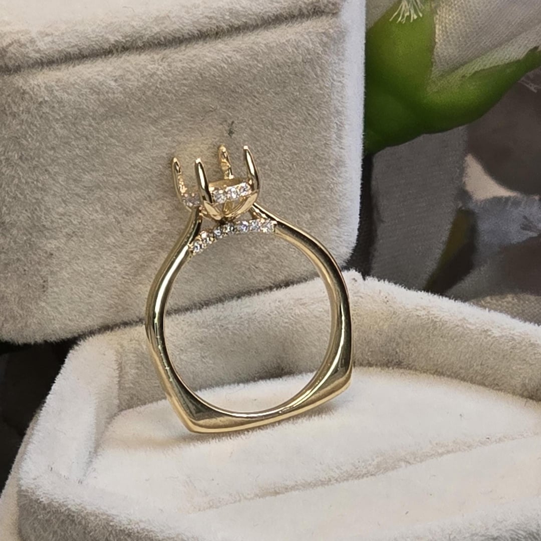 14k Yellow Gold Semi-mount Setting Ring for Your Diamond, Oval Cut ...