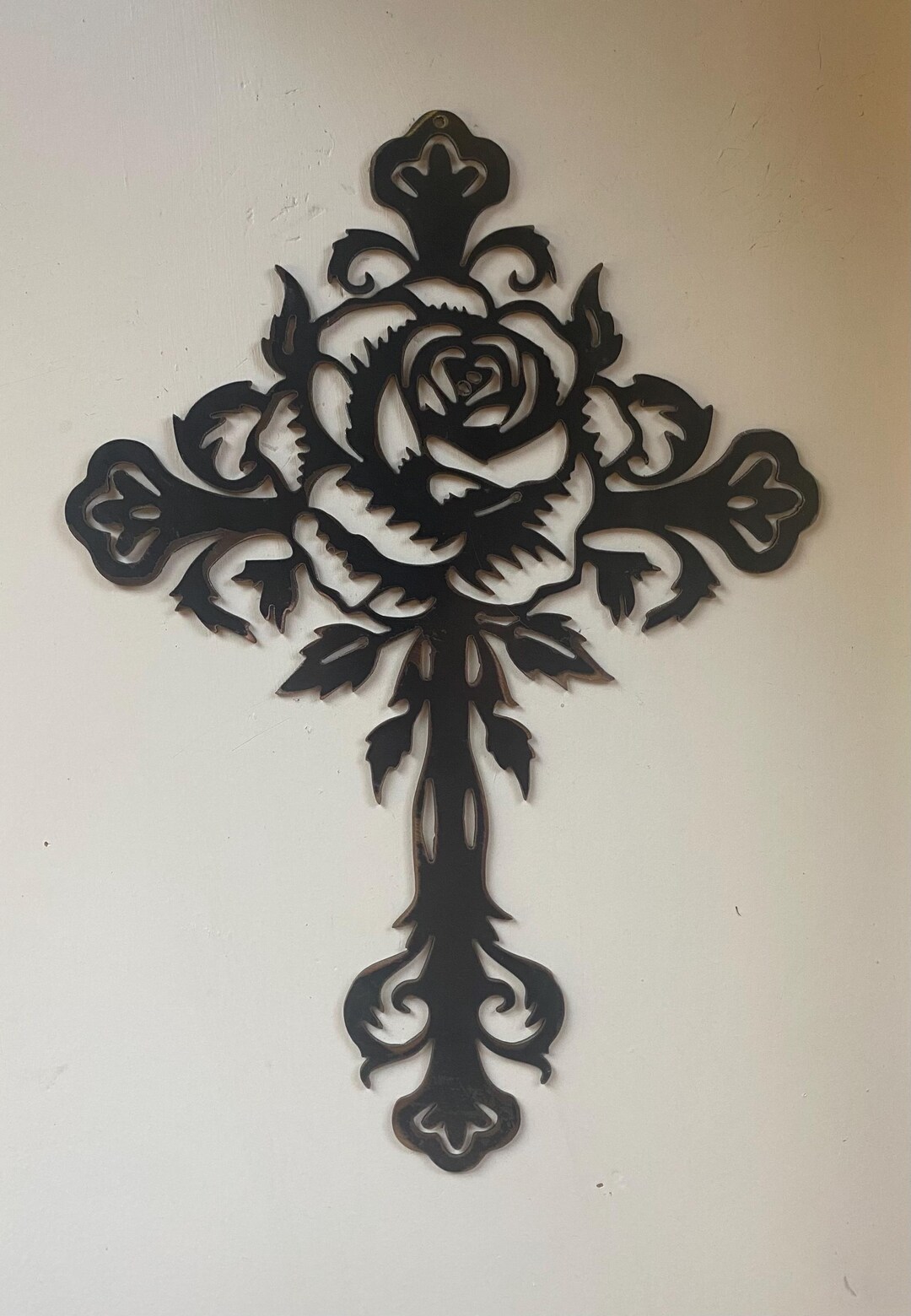 Metal Rose Cross, Indoor Outdoor Wall Decor - Etsy