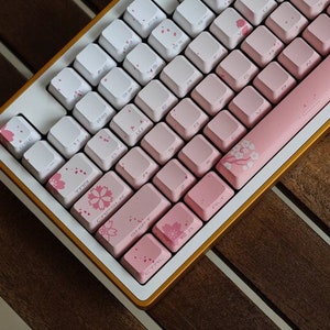 134PCS Pink Sakura Theme Keycap Set,side Print Keycap,translucent ...