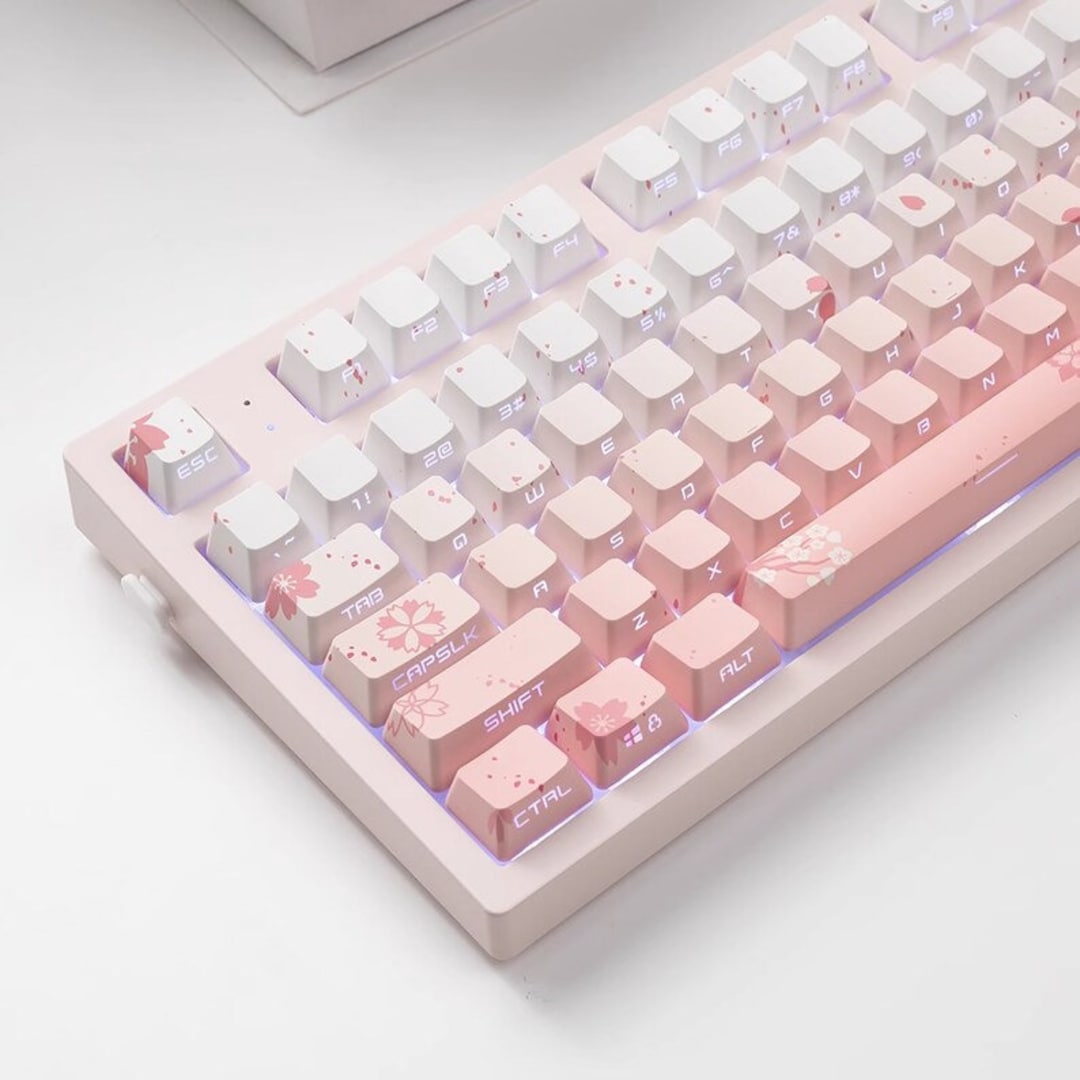 134PCS Pink Sakura Theme Keycap Set,side Print Keycap,translucent ...