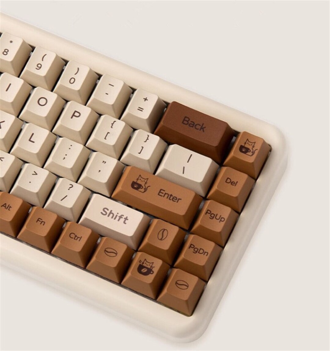153pcs, Coffee and Cat Theme Keycap Set, Brown Colorway Keycap Set, PBT ...