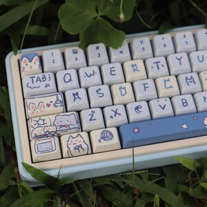 148PCS Blue Cats Theme Keycap Set,cute Keycaps,anime Keycap,mda Keycap ...