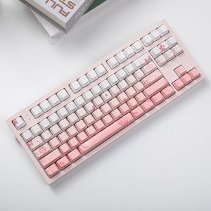 134PCS Pink Sakura Theme Keycap Set,side Print Keycap,translucent ...
