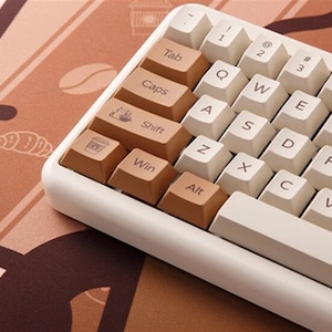 153pcs, Coffee and Cat Theme Keycap Set, Brown Colorway Keycap Set, PBT ...