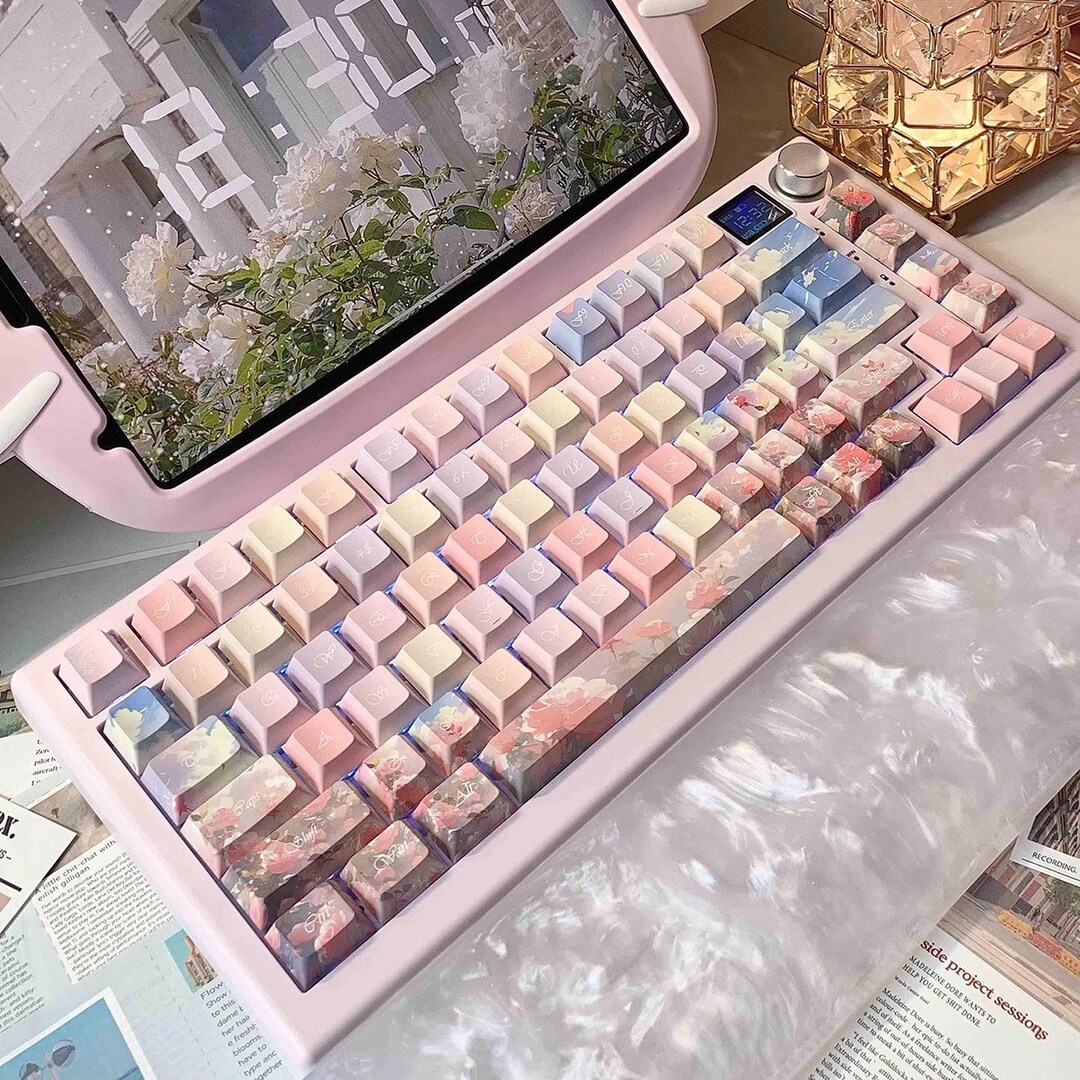134PCS Colorful Rose Theme Keycap Set,side Print Keycap,pbt Keycap ...