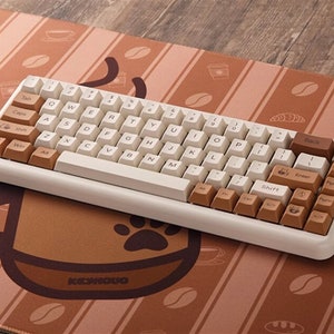 153pcs, Coffee and Cat Theme Keycap Set, Brown Colorway Keycap Set, PBT ...