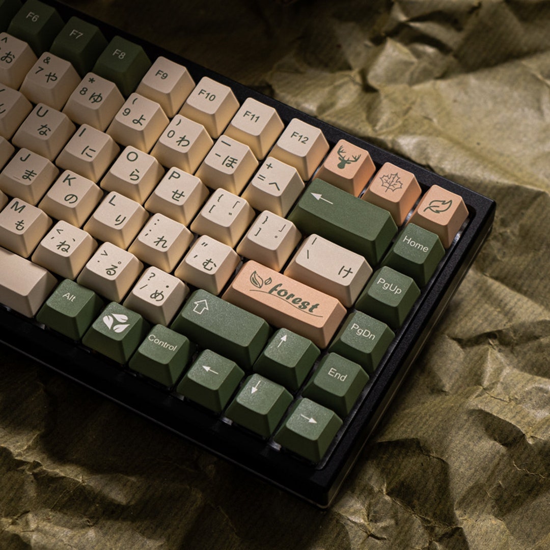 158pcs Misty Forest Theme Keycaps Set, Vintage Green Keycaps, PBT ...