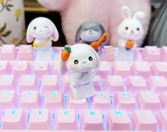 Coffee Bunny Keycap Kawaii Mechanical Keyboard 3D Keycap Bunny White ...