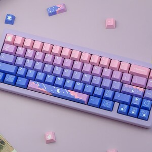 136PCS Star Moon Theme Keycap Set, Gradient Pink Blue Keycaps, PBT ...