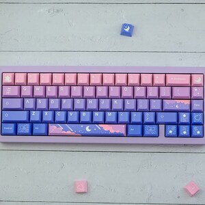 136PCS Star Moon Theme Keycap Set, Gradient Pink Blue Keycaps, PBT ...