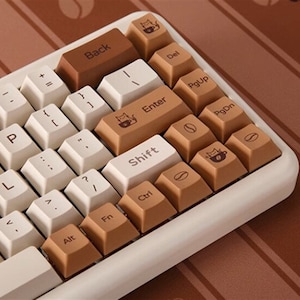 153pcs, Coffee and Cat Theme Keycap Set, Brown Colorway Keycap Set, PBT ...