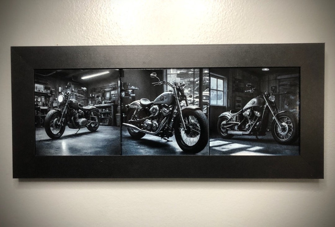 Framed Monochromatic Three Piece Motorcycle Collage Wall Decor - Etsy