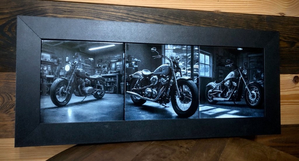 Framed Monochromatic Three Piece Motorcycle Collage Wall Decor - Etsy