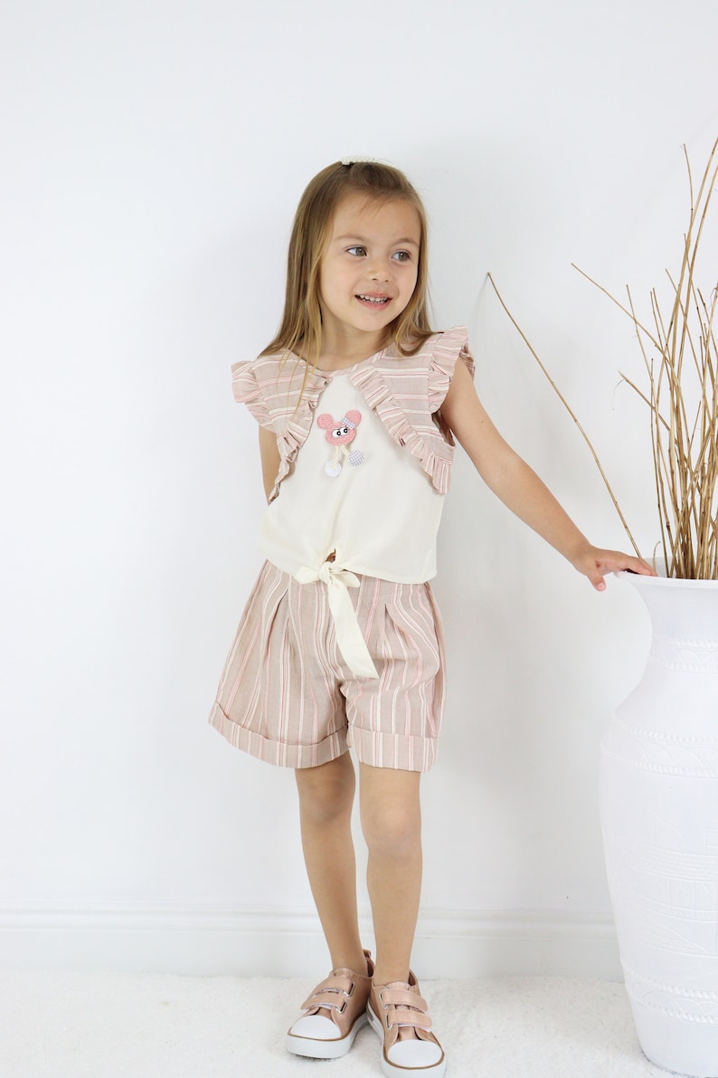 Girls' Blouse and Shorts Set With Ruffle Detailed Accessories - Etsy