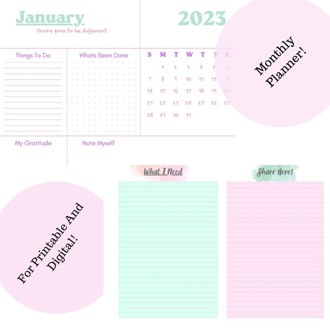 Digital and Printable Monthly Planner, Notes - Etsy