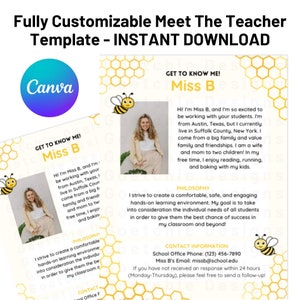 Bee Theme Meet the Teacher Template - Customizable - Instant Download ...