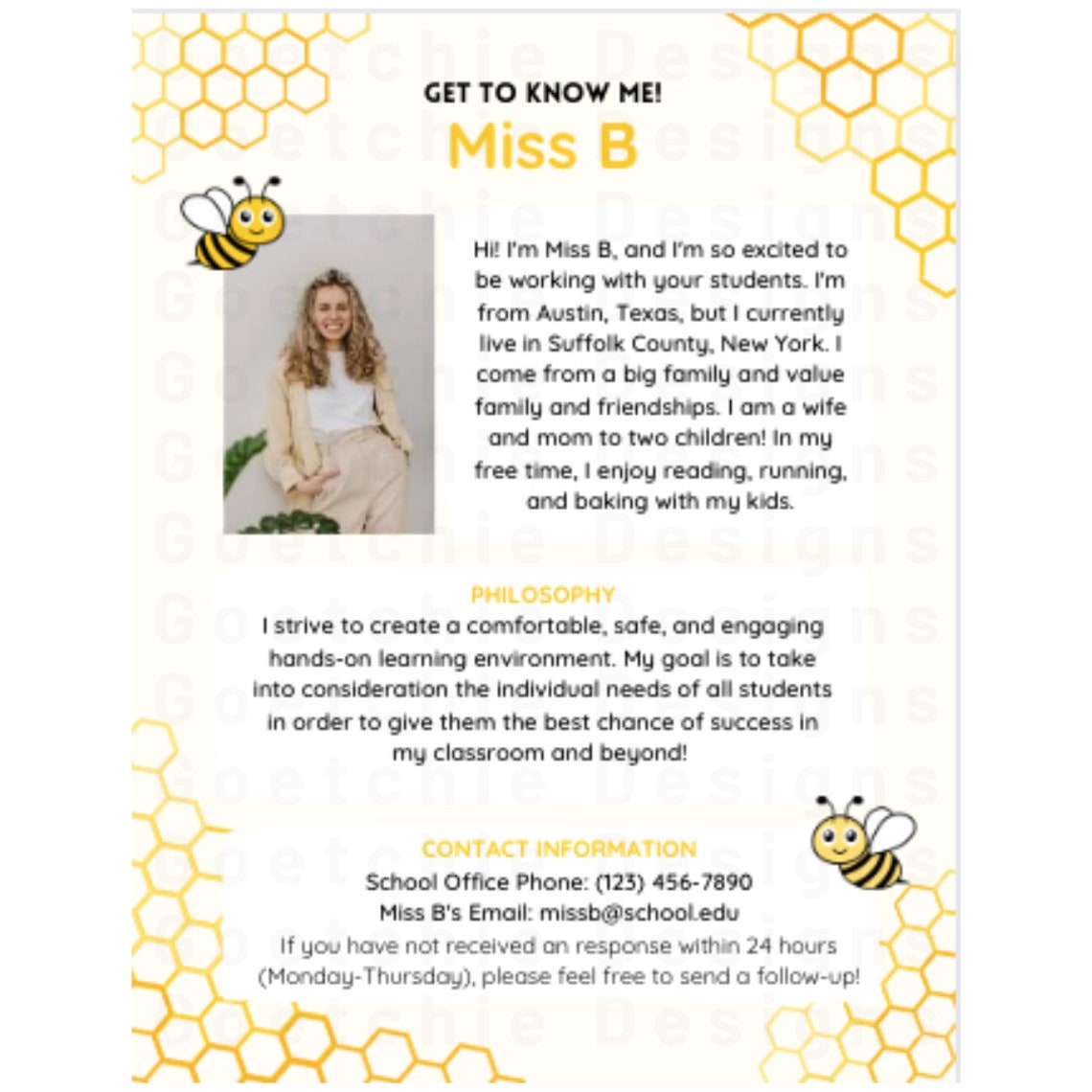 Bee Theme Meet the Teacher Template - Customizable - Instant Download ...