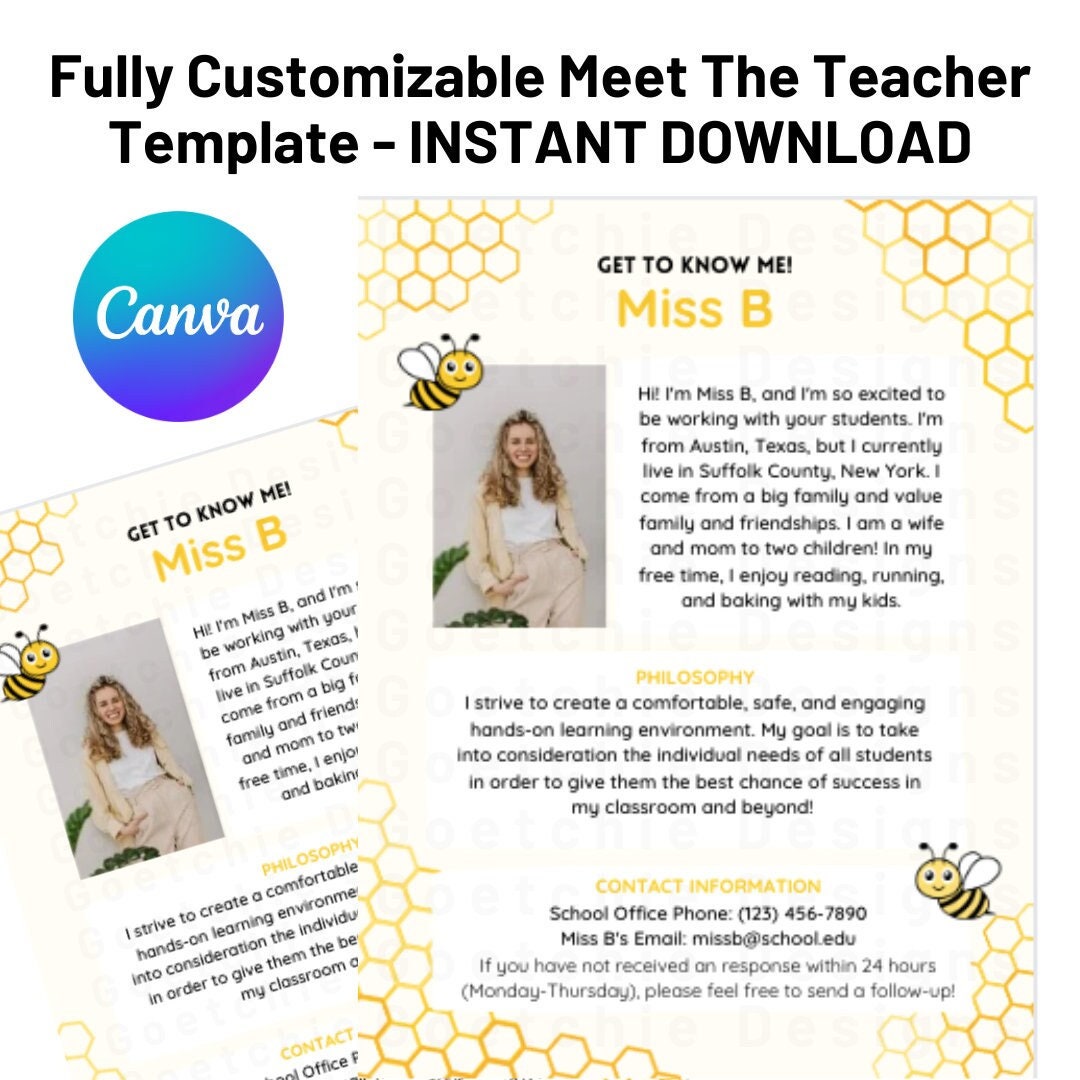 Bee Theme Meet the Teacher Template - Customizable - Instant Download ...