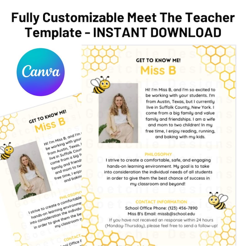 Bee Theme Meet the Teacher Template - Customizable - Instant Download ...