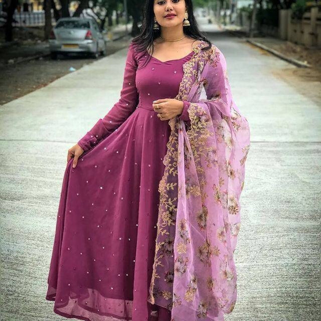 Gown Wine Color Gown Indian Gown Worked Gown Wedding Gown - Etsy