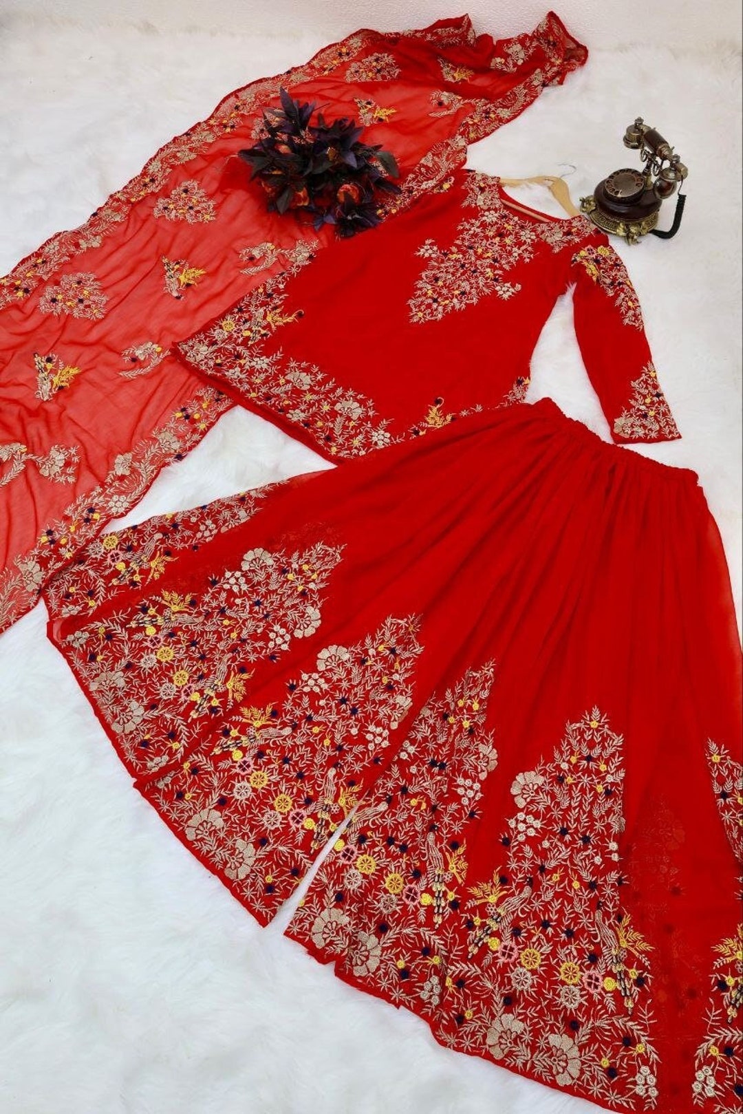 Red Color Sharara Suit Indian Designer Sharara Kameez Suit Indian ...