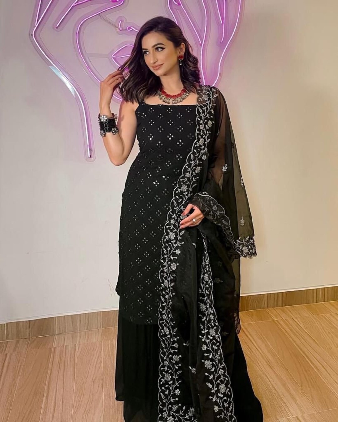 Purple Black Sharara Suit Indian Designer Sharara Kameez Suit - Etsy