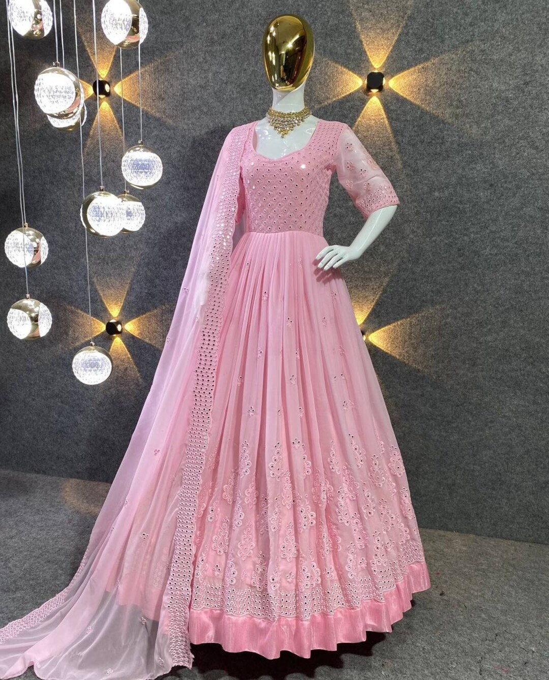 Gown, Worked Gown, Light Pink Color Gown, Indian Dress, Designer Gown ...