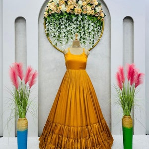 Gown Yellow Color Gown Indian Gown Plain Gown Wedding - Etsy