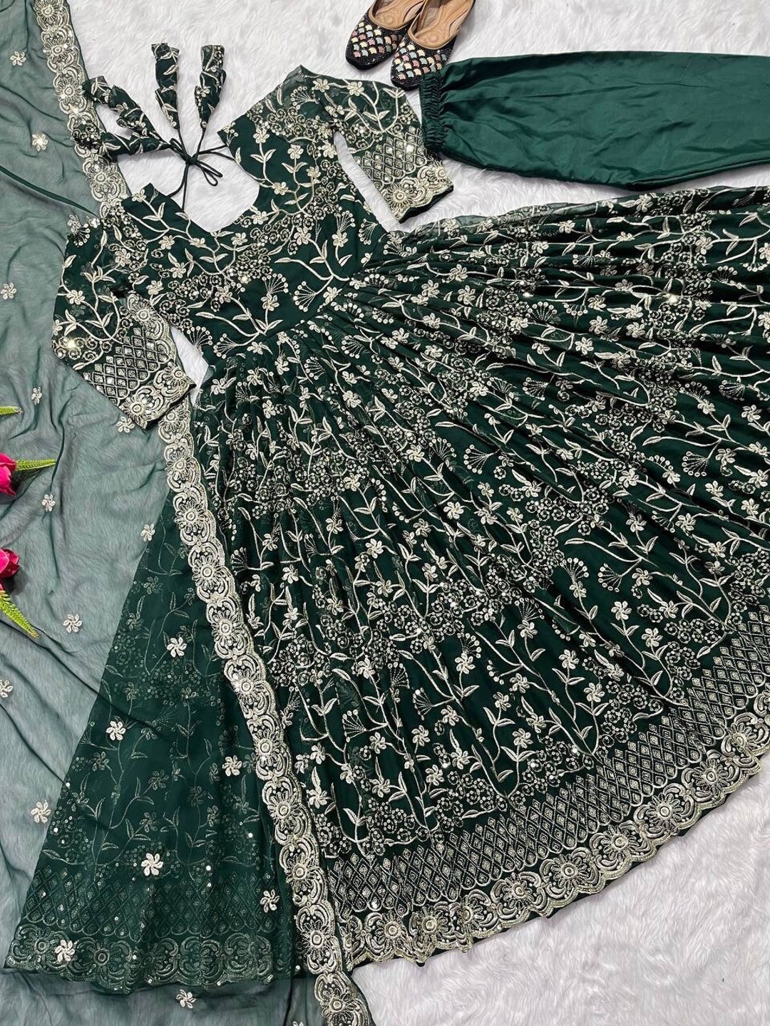 Gown, Worked Gown, Green Color Gown, Indian Dress, Designer Gown ...