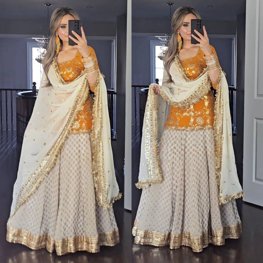 Designer Sequin Sharara Gharara With Lehenga Set, Pakistan Islamic ...