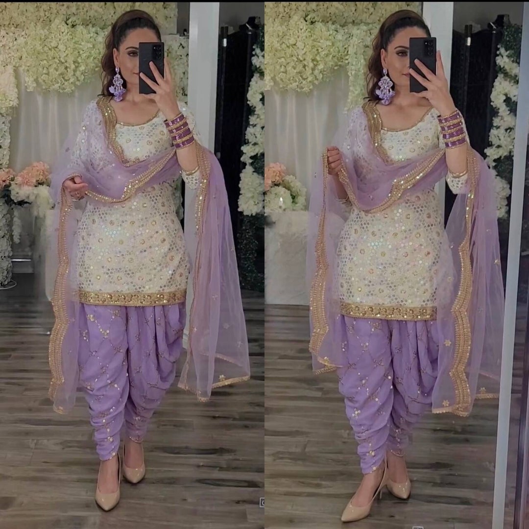 Purple Punjabi Dhoti Salwar Kameez With Heavy Embroidery Work - Etsy