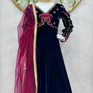 Navy Blue Color Velvet Gown for Women Indian Traditional Dress - Etsy